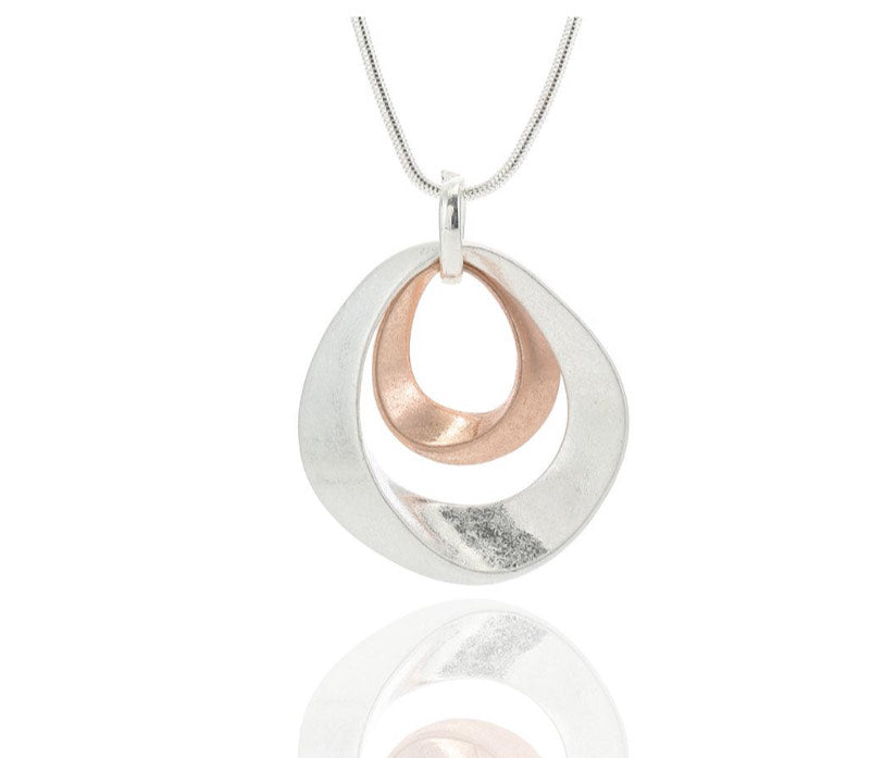 Organic-Shaped Rose Gold Oval Pendant Nested Inside a Silver Oval ...